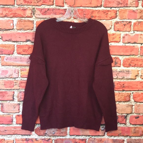 Love By Design | Sweaters | Maroon Love By Design Ruffled Crew Neck ...
